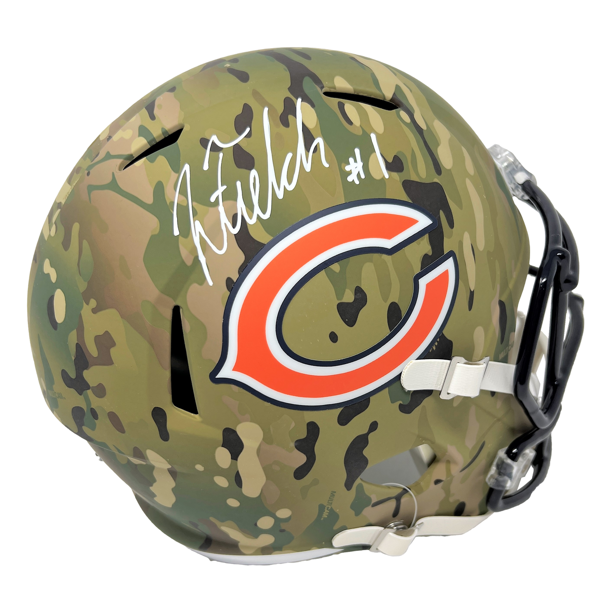 Justin Fields Chicago Bears Signed Full Size Camo Speed Replica Helmet ...
